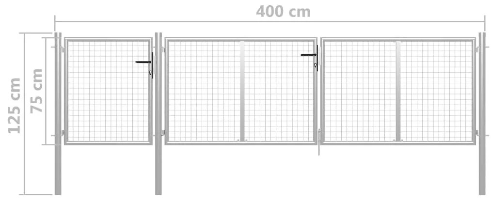 vidaXL Marketos Zahradní branka ocelová 400 x 75 cm stříbrná