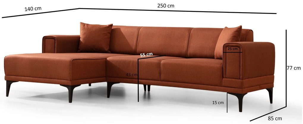 Hanah Home Rohová pohovka HORIZON červenooranžová levá