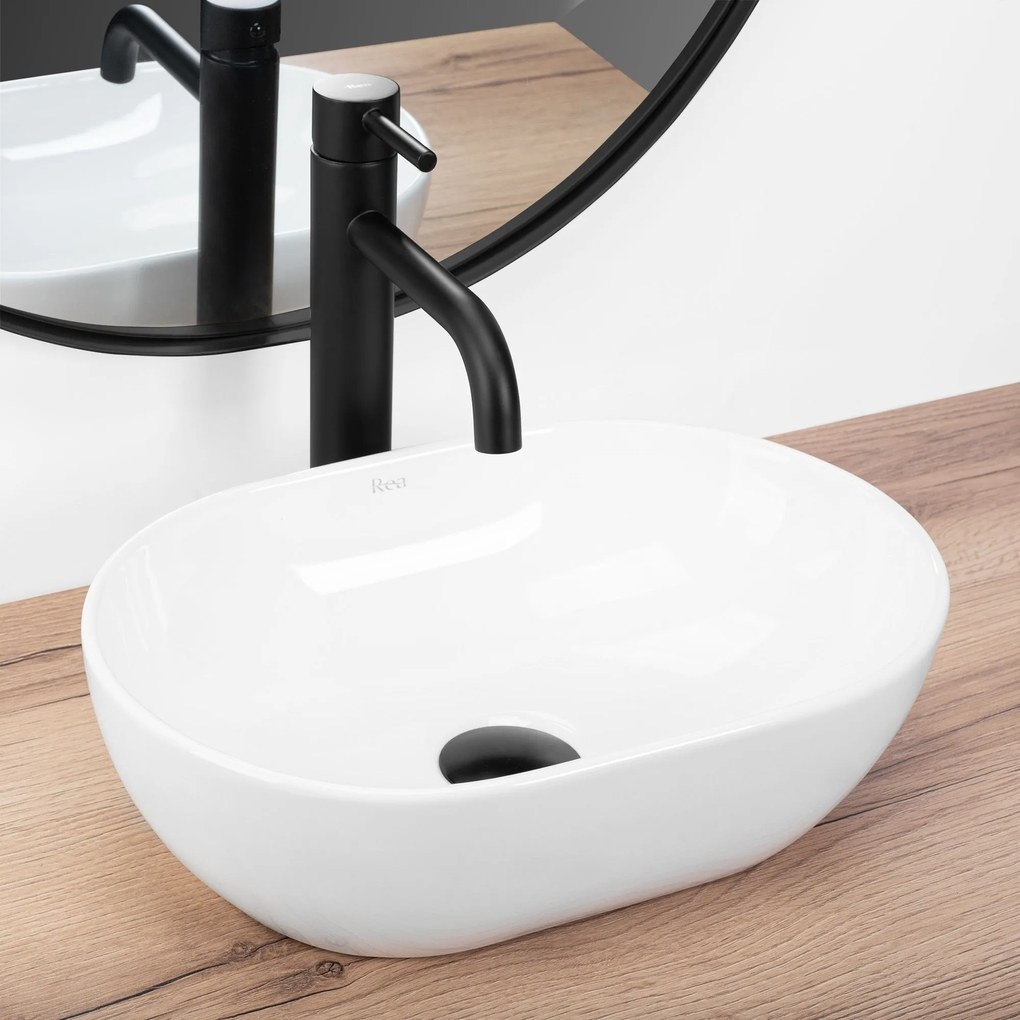 Rea Amelia Mini, umyvadlo na desku 380x260x120 mm, bílá lesklá, REA-U3322