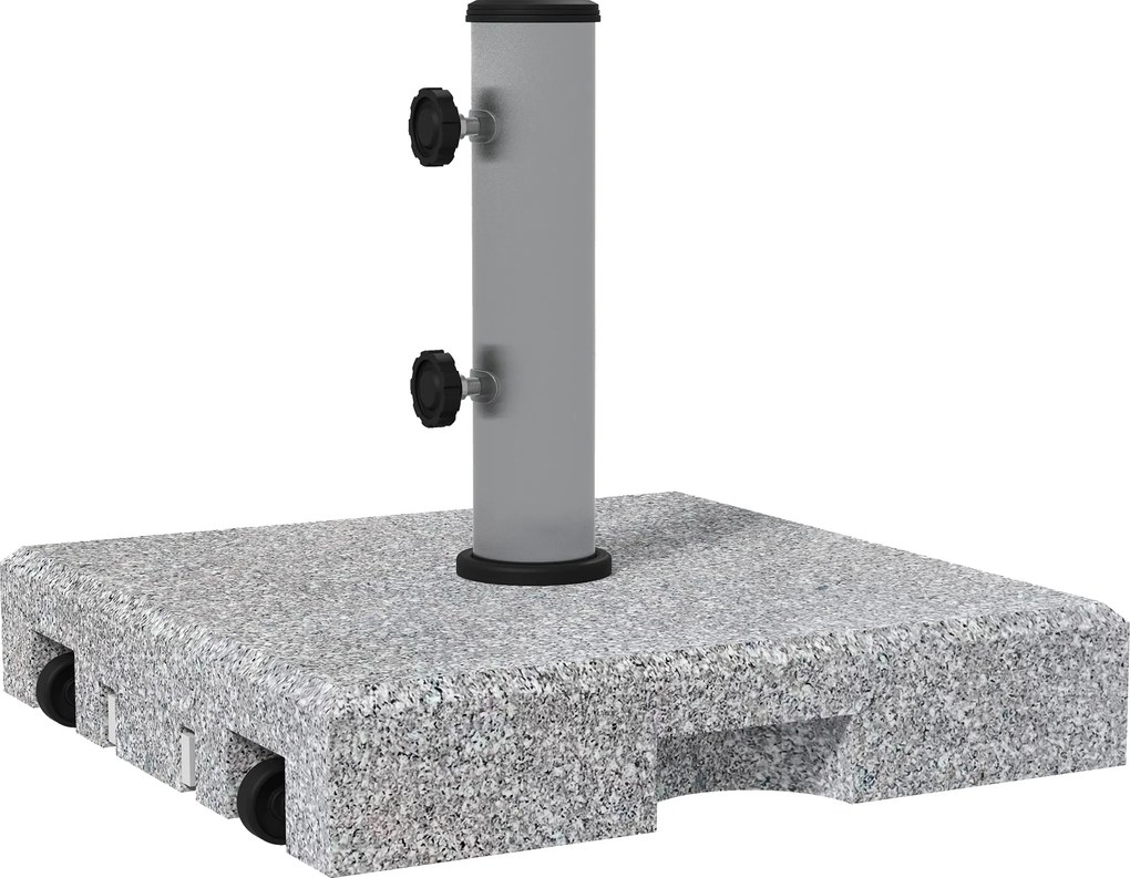 Stojan na deštník Outsunny z granitu 28 kg se dvěma otočnými knoflíky pro průměr tyče Ø 32/38/48 mm, stojan na deštník s kolečky pro zahradu, balkon,