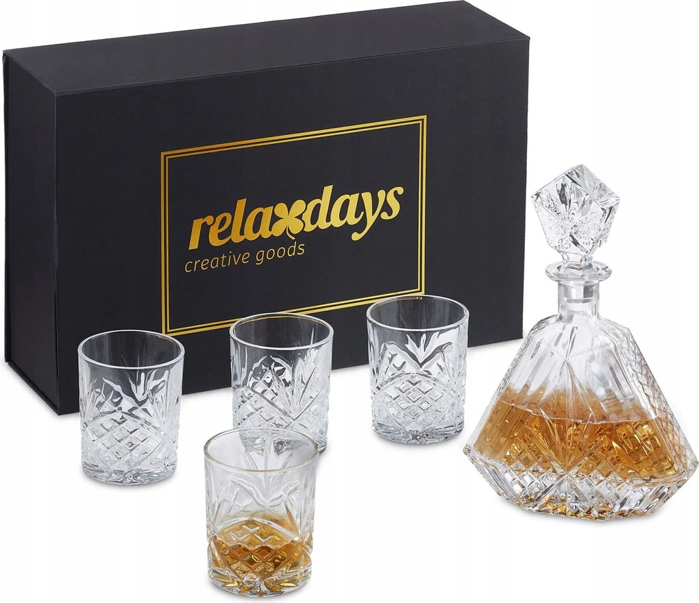 Karafa Relaxdays Sada na whisky koňak brandy 4 sklenice křišťál sklo