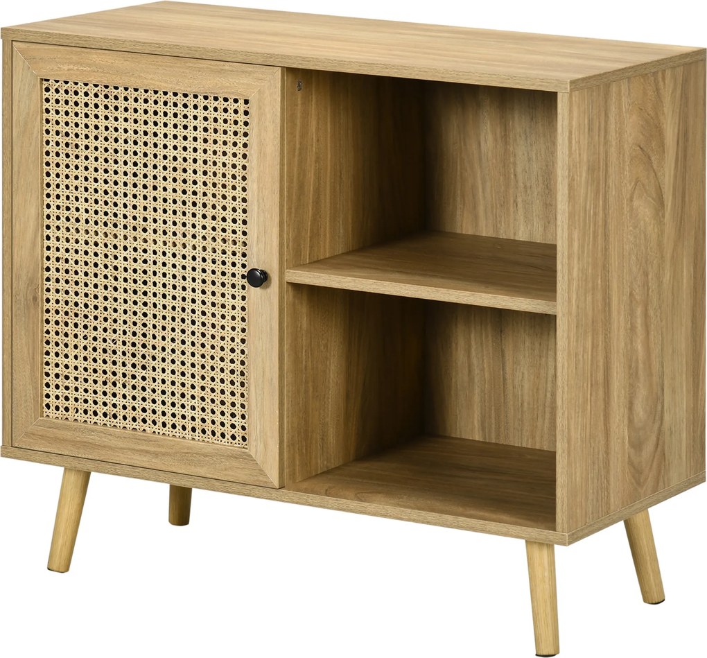 HOMCOM Úložný bufetový kabinet s 1 dveřmi se vzhledem ratanového dřeva - rozměr 80D x 39Š x 70V cm