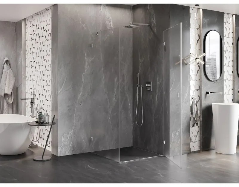 Mexen Lunar-B, pravostranný výklopný sprchový kout 70 x 70 cm, 8mm čiré sklo, chromový profil, 832-070-070-01-00-P