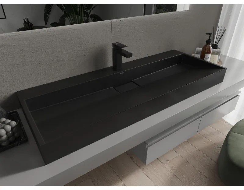 Mexen Ava, umyvadlo na desku z konglomerátu 1/O 120 x 46 cm, černá matná, 23011271