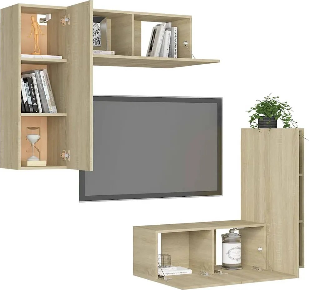 4dílný set TV skříněk dub sonoma kompozitní dřevo 3079004