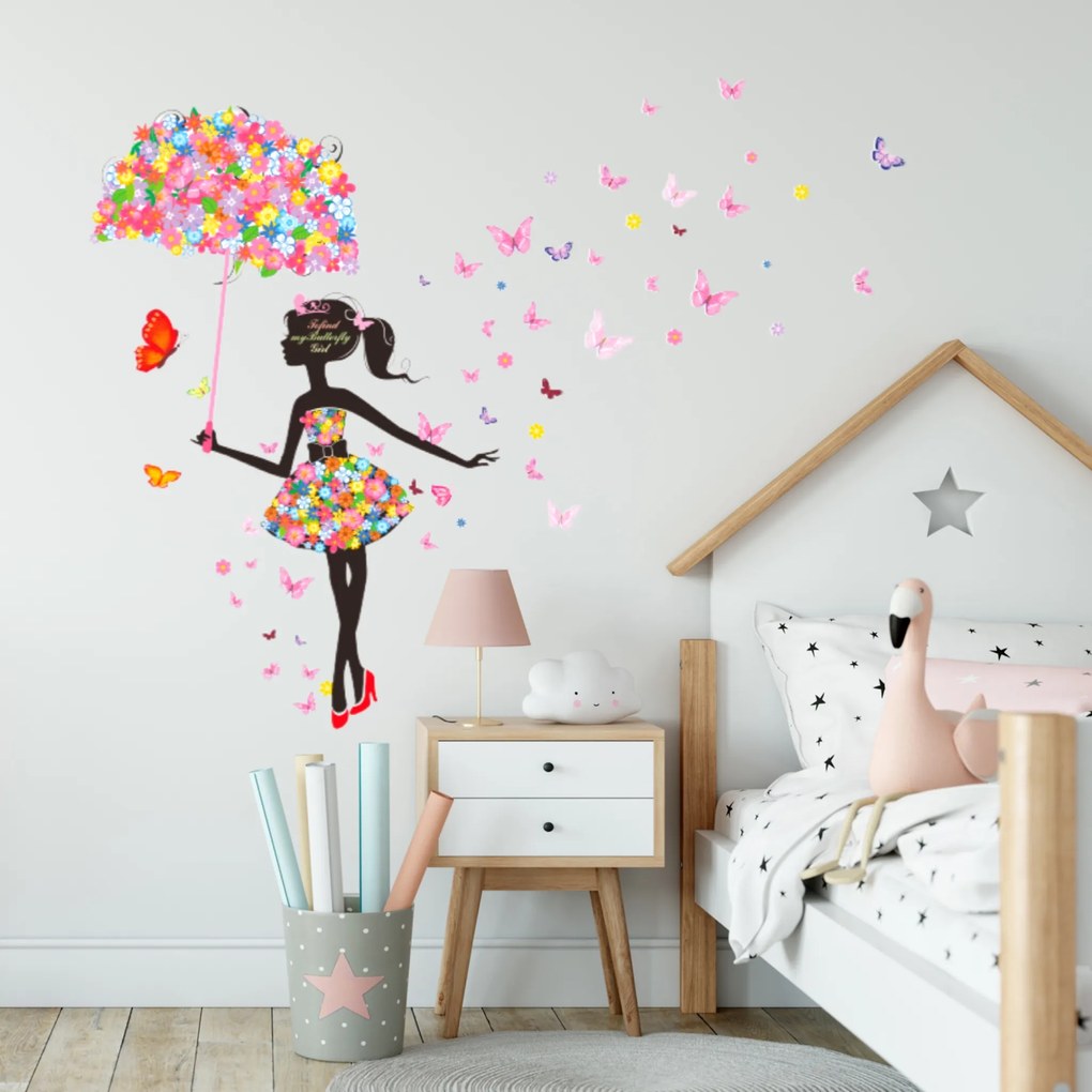 PIPPER | Samolepka na zeď "Dívka s motýly" 170x145 cm