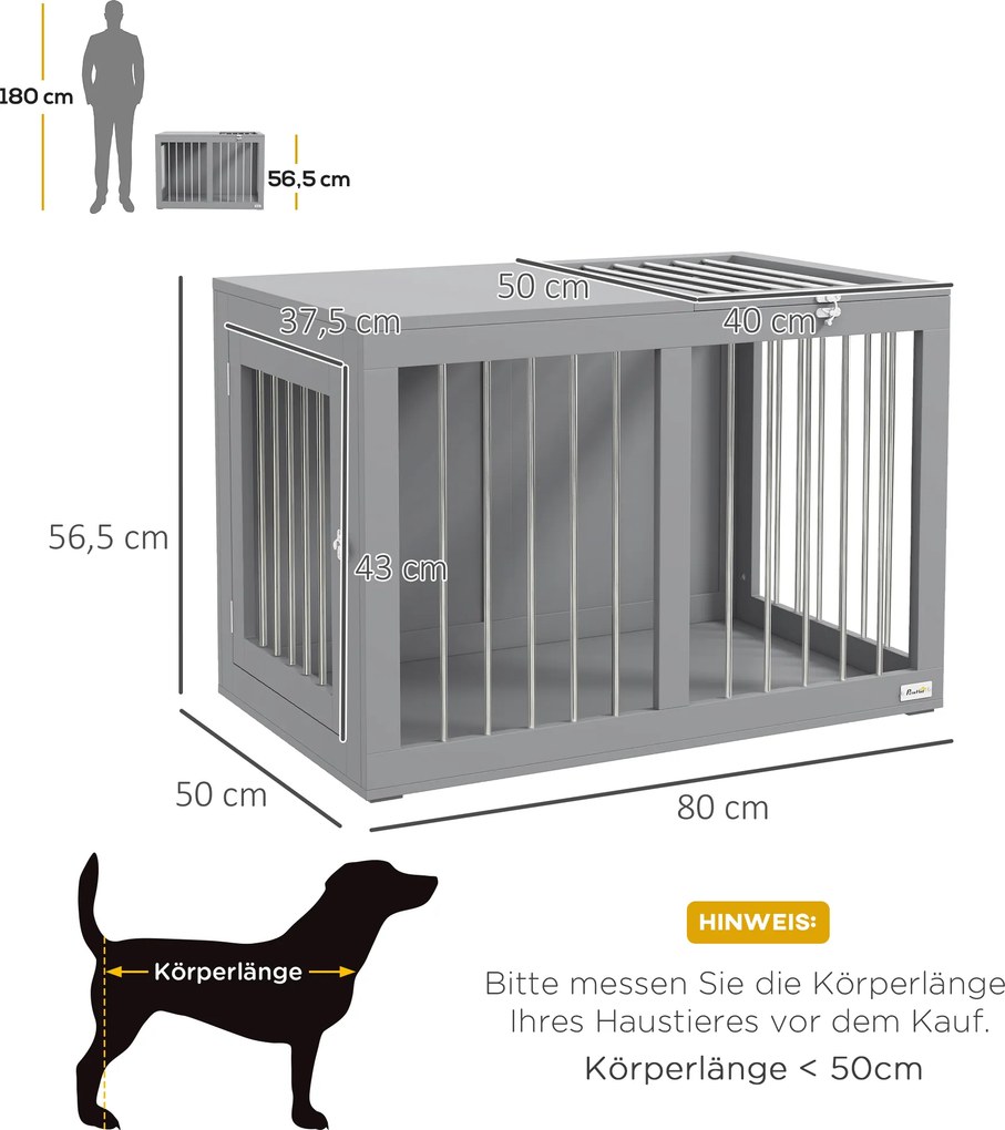 PawHut klec pro psa, domácí bouda, klec pro střední psy, box pro psa s dvířky, psí bouda, přepravní klec, 80x50x56,5cm| Aosom