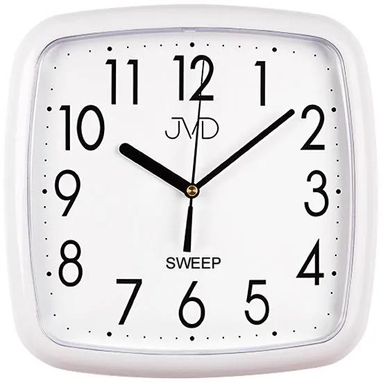 Bílé hranaté plastové nástěnné netikající tiché hodiny JVD sweep HP615.5