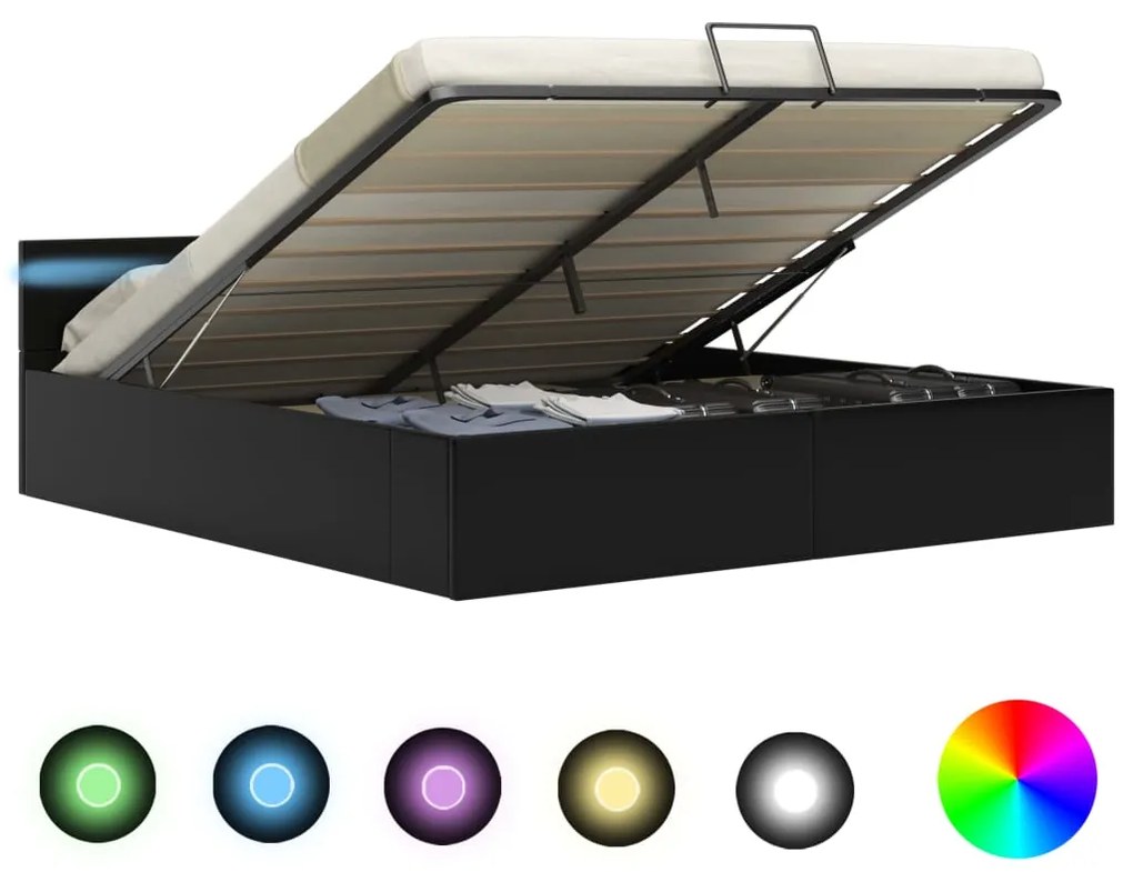 285545 vidaXL Rám postele s LED úložný prostor černý umělá kůže 180 x 200 cm