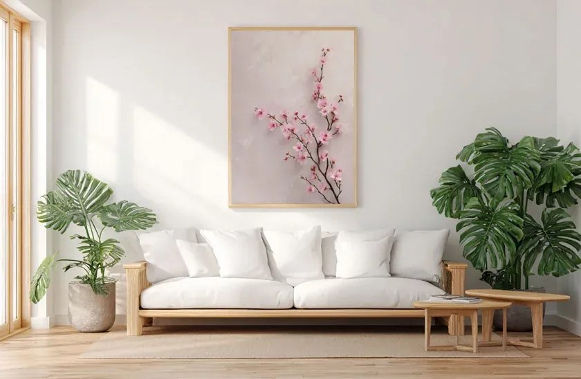Jemný dotek jara - obraz - Květ sakury v minimalistickém stylu 63 - 40 x 50 cm - 499 Kč
