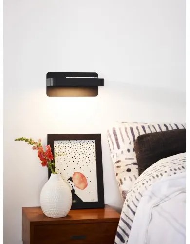 LUCIDE ATKIN Bedside Light LED 1x5W+USB port 25x14x11cm Black, nástěnné svítidlo