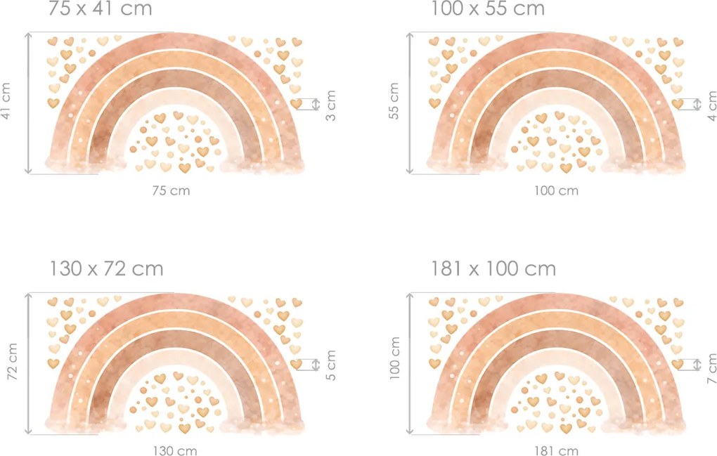 Akvarelová duha boho samolepka na zeď arch 130 x 72 cm