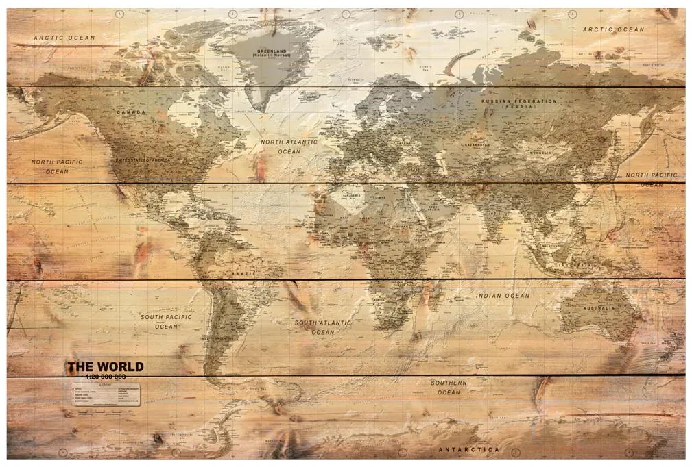 Korková  nástěnná dekorační tabule Mapa světa: Prkna [Mapa z korku]