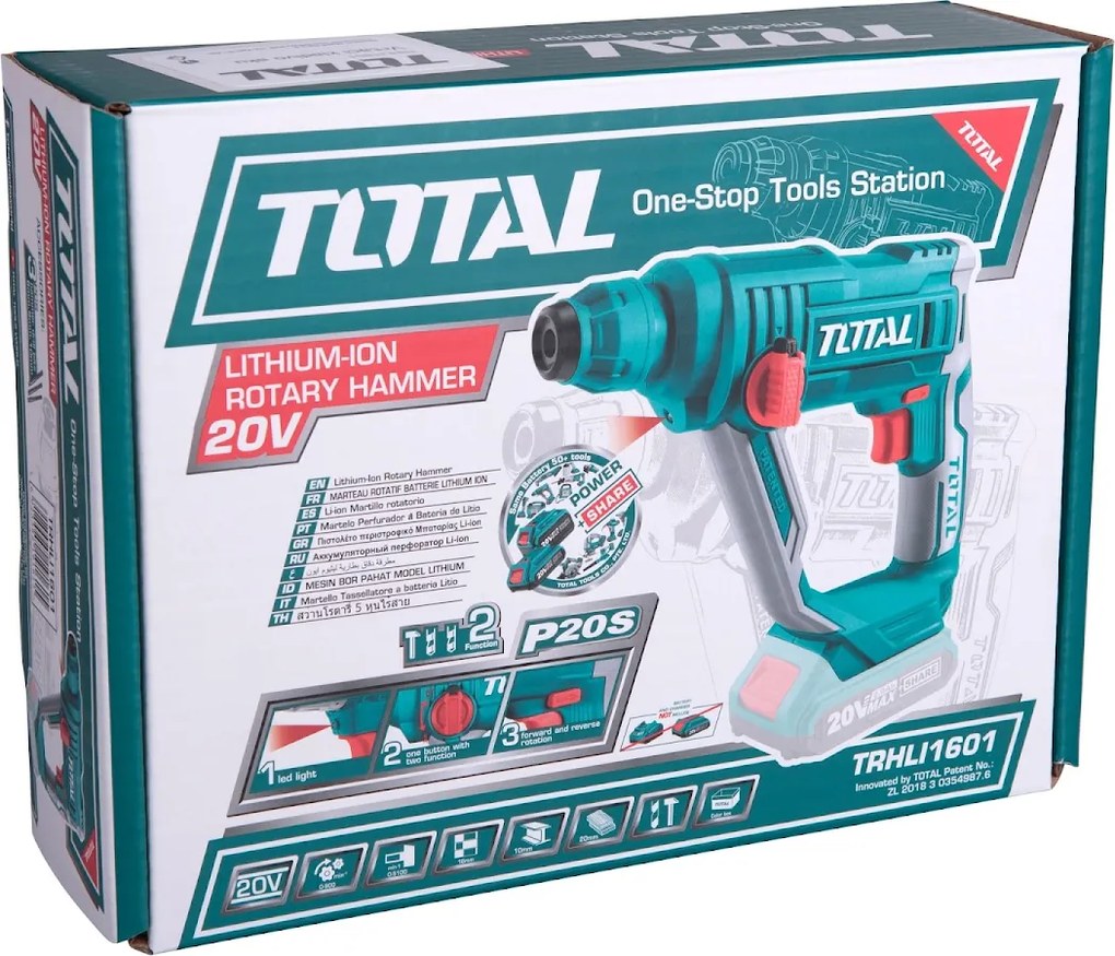 Kladivo vrtací, 20 V Li - ion, 2000 mAh, SDS plus, 1.5J, bez baterie a nabíječky TOTAL TRHLI1601