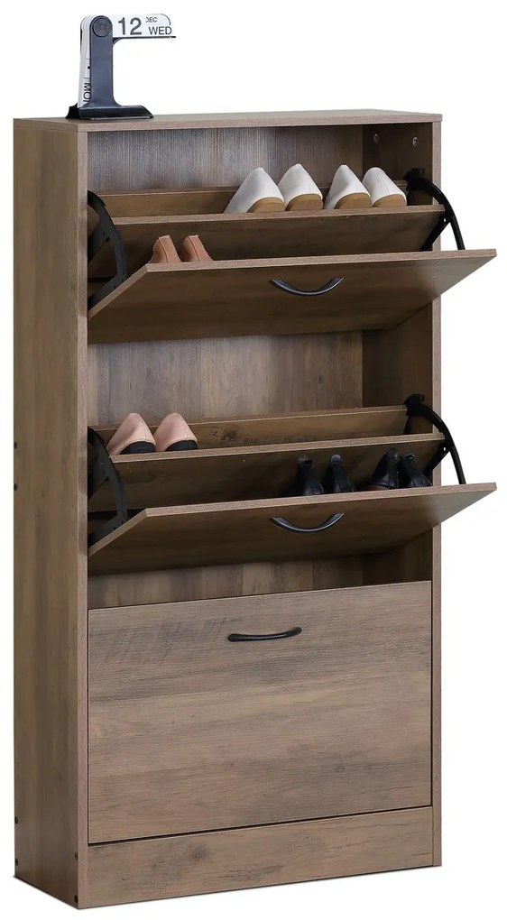 Botník s přihrádkami G1016 ELM, jilmové dřevo, 3 patra