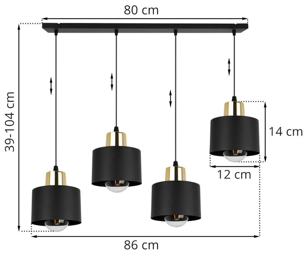 Závěsné svítidlo PANTA, 4x černé kovové stínítko, G