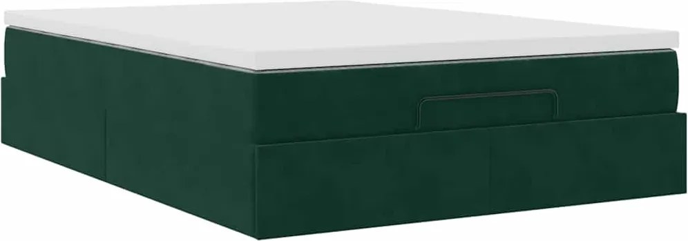 Osmanský rám postele s matrací tmavě zelená 140x190cm samet 3311186
