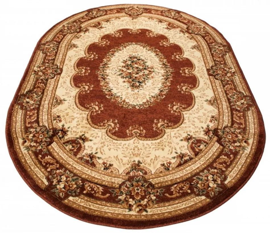 Kusový koberec klasický vzor hnědý ovál, Velikosti 70x140cm