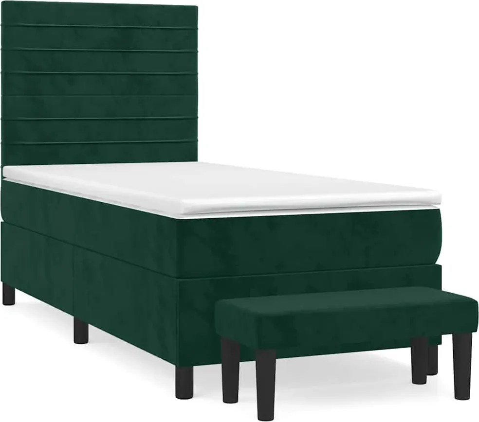 Box spring postel s matrací tmavě zelená 90x200 cm samet 3137884