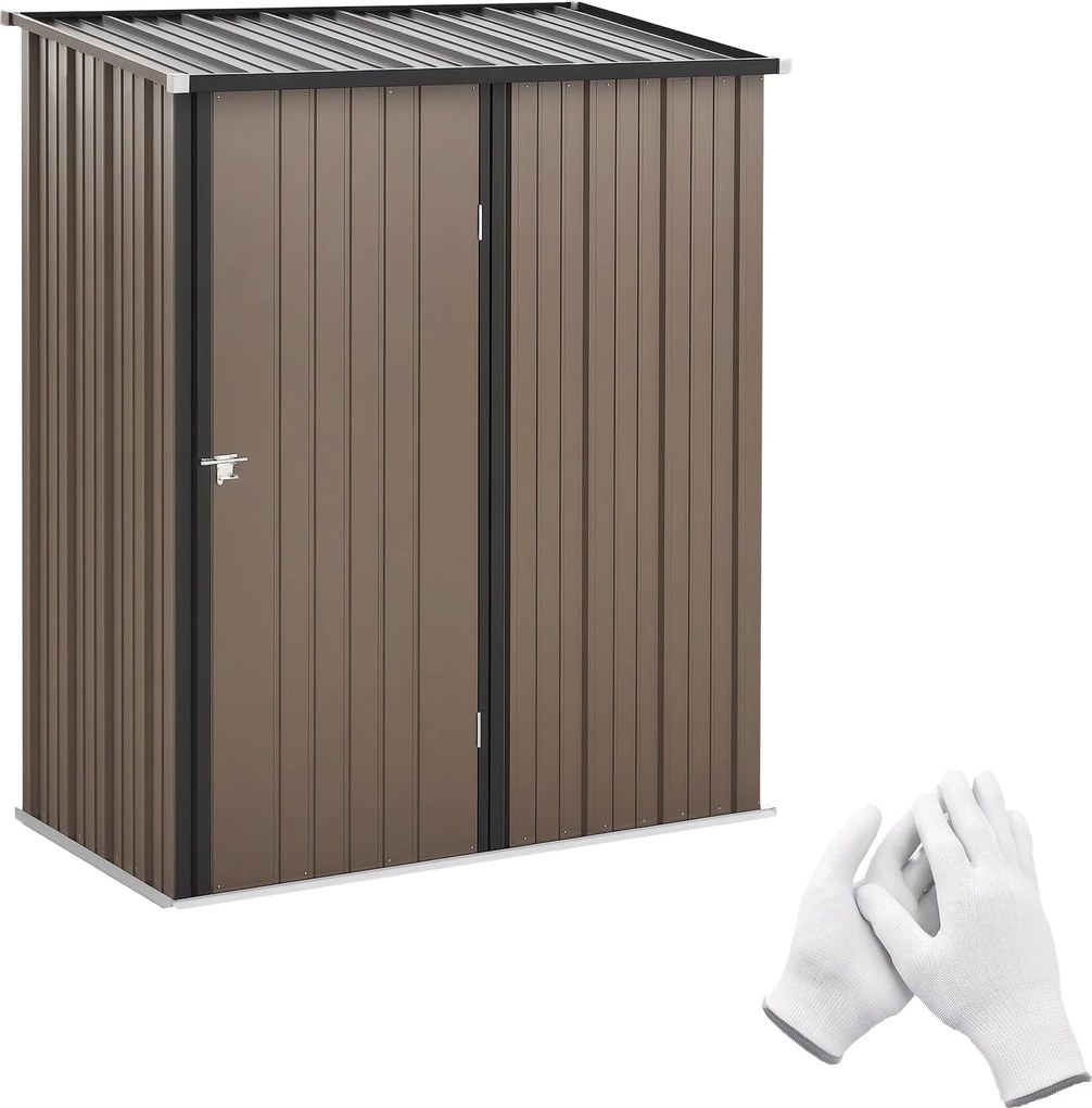 Zahradní kůlna Outsunny 1,34 m² s pultovou střechou, uzamykatelný nástrojový kabinet, vyrobený z pozinkované oceli, 161,5 x 94,5 x 196 cm, hnědý | Aos