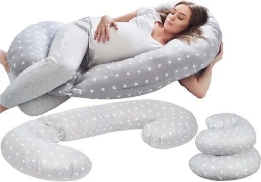 Těhotenský a kojicí polštář BABYMAM PREMIUM 300 cm 3v1 - Bílé hvězdičky s šedou
