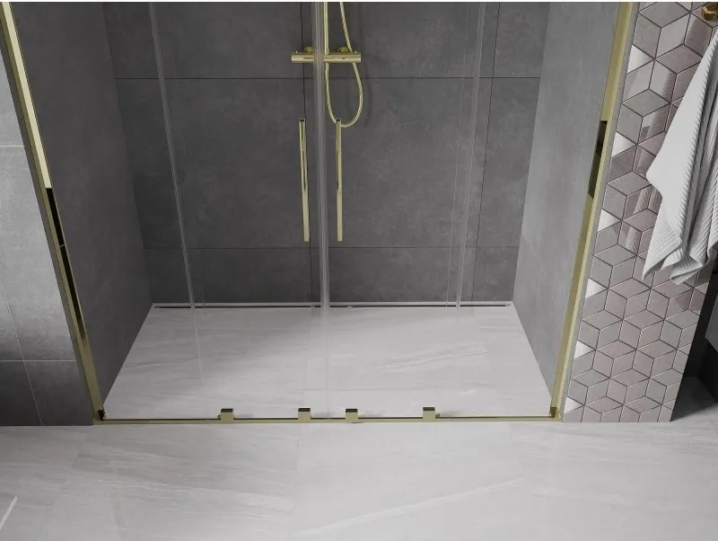 Mexen Velar L Duo, posuvné sprchové dveře do otvoru 200 cm, 8mm čiré sklo, zlatá lesklá, 871-200-003-02-50
