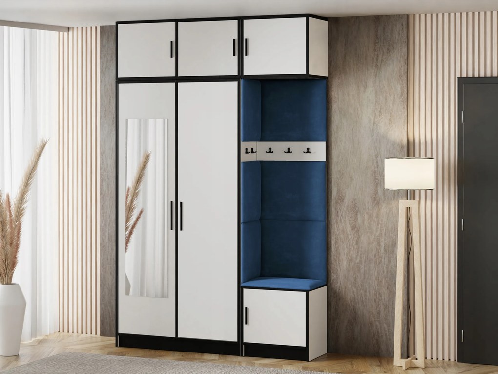 Šatní skříň s nástavcem ROJ 13 bílý + modrý