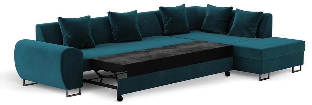 KOOKO HOME Rohová rozkládací sametová pohovka s úložným prostorem Calmato XL pravý roh