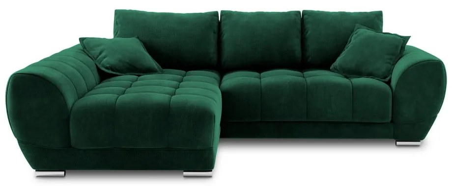 Lahvově zelená rozkládací rohová pohovka se sametovým potahem Windsor &amp; Co Sofas Nuage, levý roh