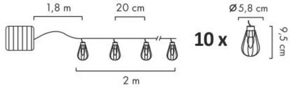 LED Solární venkovní řetěz 10xLED/1,2V 300 mAh 3,8 m IP44