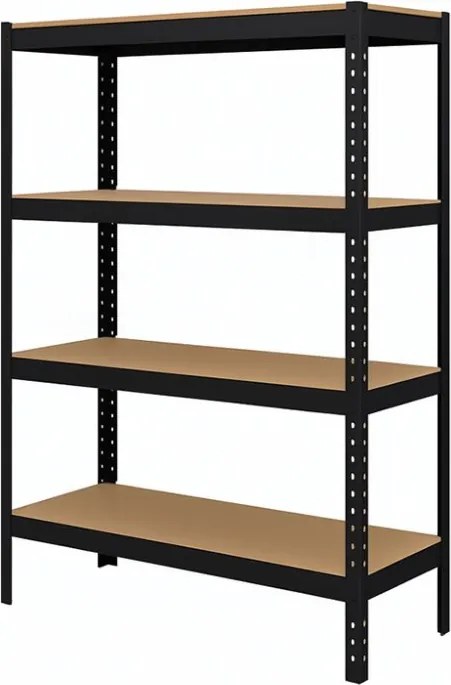 Regál 160x80x40 cm lakovaný 4-policový, nosnost 700 kg - černý
