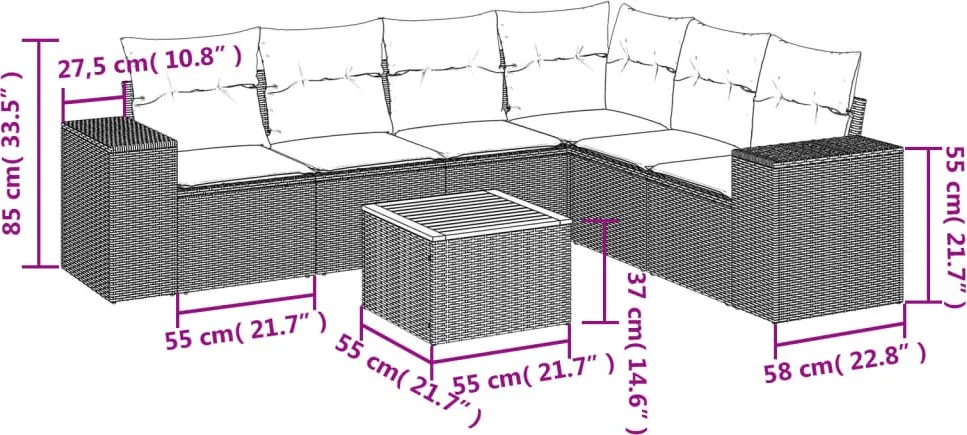 7dílná zahradní sedací souprava s poduškami černá polyratan 3257792