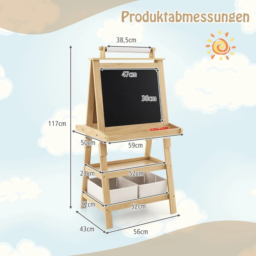 Costway Dětský stojan 3 v 1, oboustranná tabule a papír na kreslení