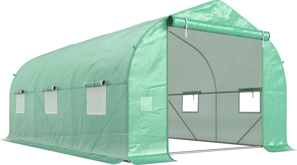 Fóliový skleník Outsunny Fóliový skleník Skleník Studený rám Rajčatový domek Sedlová střecha 450 × 300Š × 205V cm | Aosom