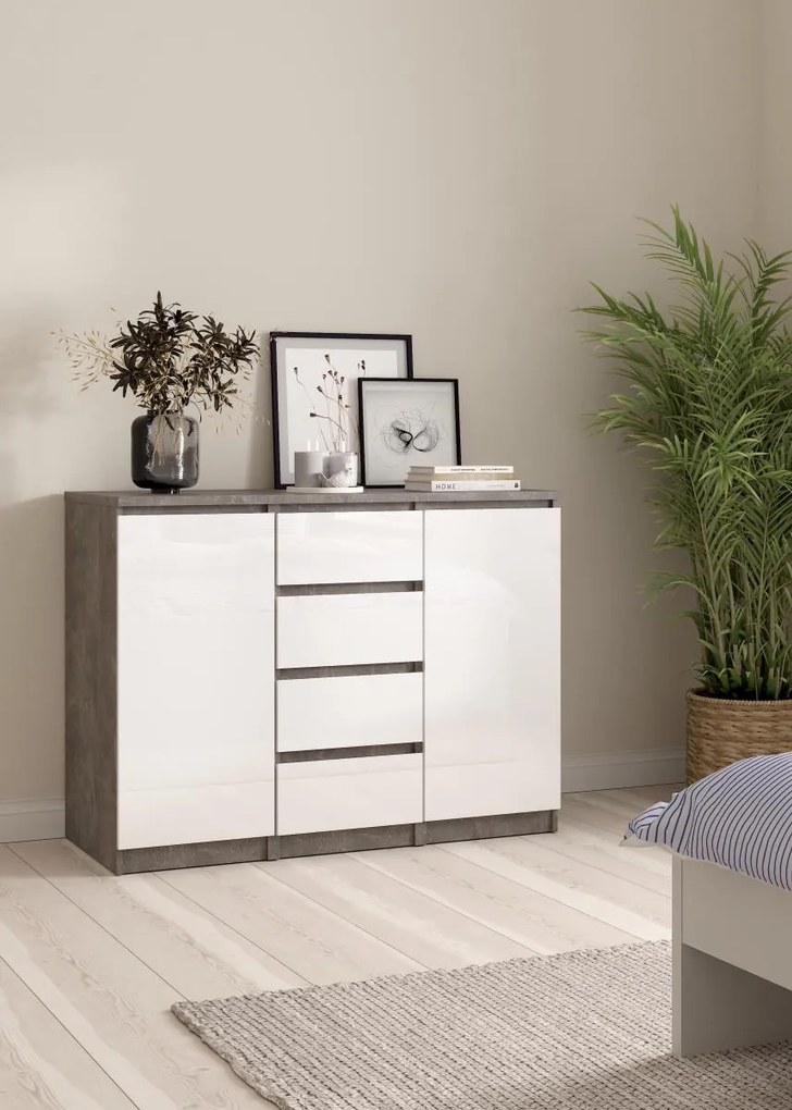 FALCO Komoda Simplicity 236 beton/bílý lesk