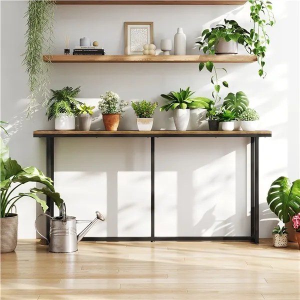 Odkládací stolek Yaheetech – rustikální hnědá, 160 cm (délka) × 20 cm (šířka) × 81 cm (výška) (256999167573)