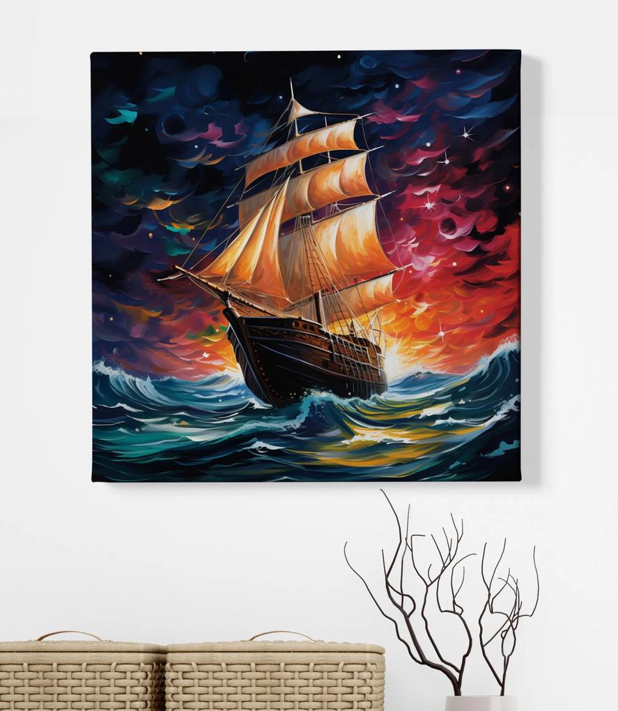 Obraz na plátně - Plachetnice Sirene na nočním rozbouřeném moři FeelHappy.cz Velikost obrazu: 100 x 100 cm
