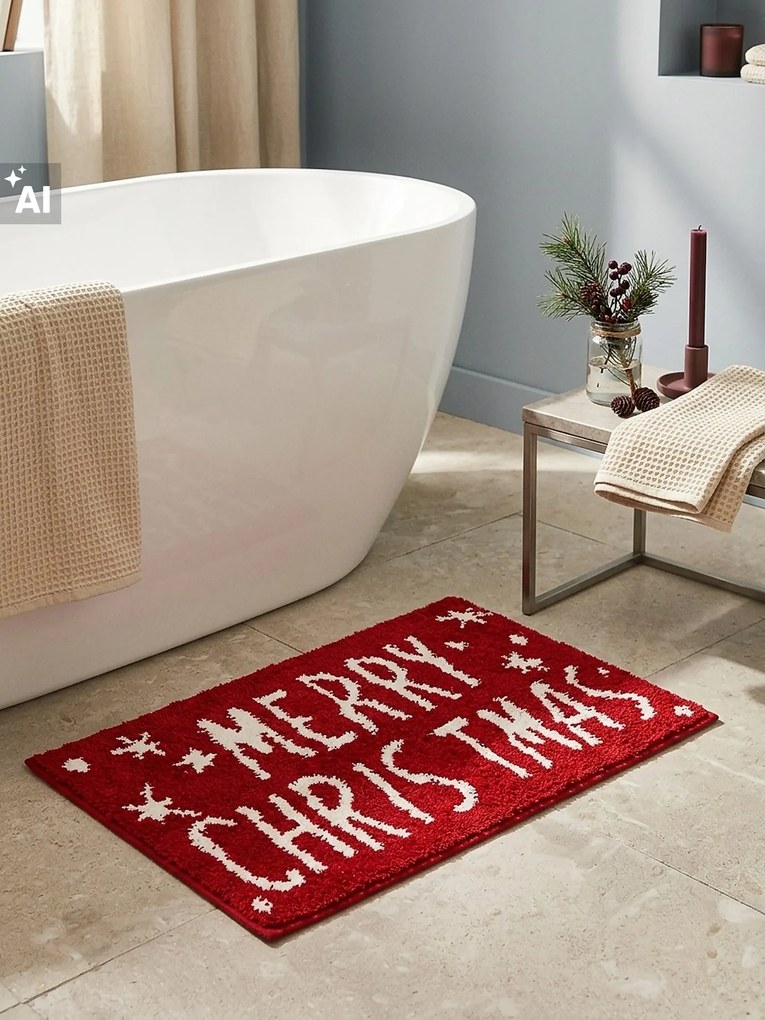 Sinsay - Vánoční koupelnová předložka s nápisem Merry Christmas - červená