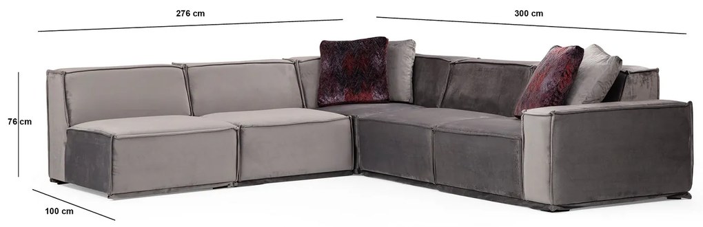 Designová rohová sedačka Valtina II šedá - levá