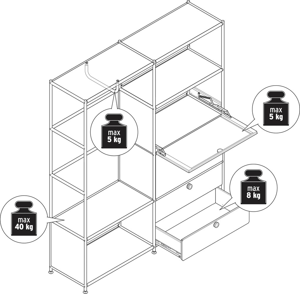 Tchibo - Kovová šatní skříň »Cn3« se 2 výklopnými dvířky a 2 zásuvkami - barva: šedá
