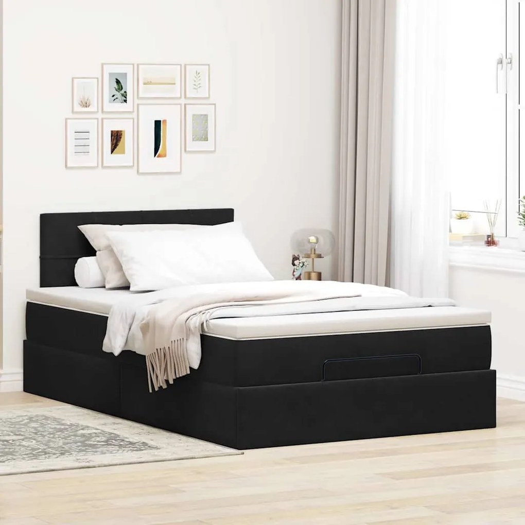 Osmanský rám postele s matrací černý 120x200cm samet 3312616