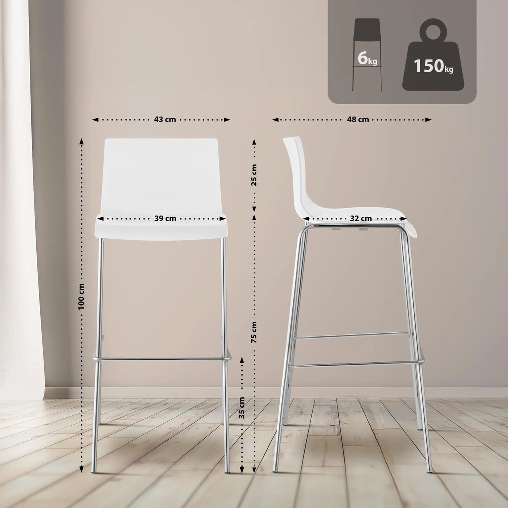 Barová židle Hoover chromovaná konstrukce čtyřnohá konstrukce – bílá