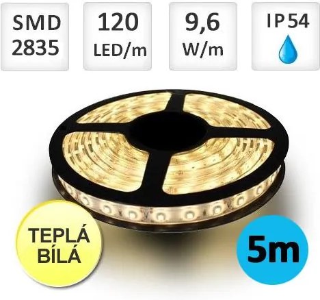 LED21 LED pásek 5m 9,6W/m 120ks/m 2835 TEPLÁ voděodolný