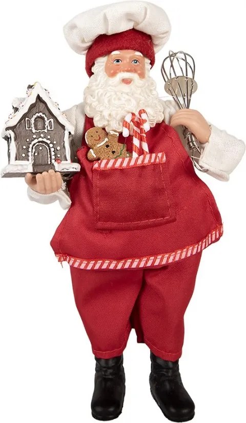 Vánoční dekorace Santa v zástěře s perníkovou chaloupkou - 16*9*26 cm
