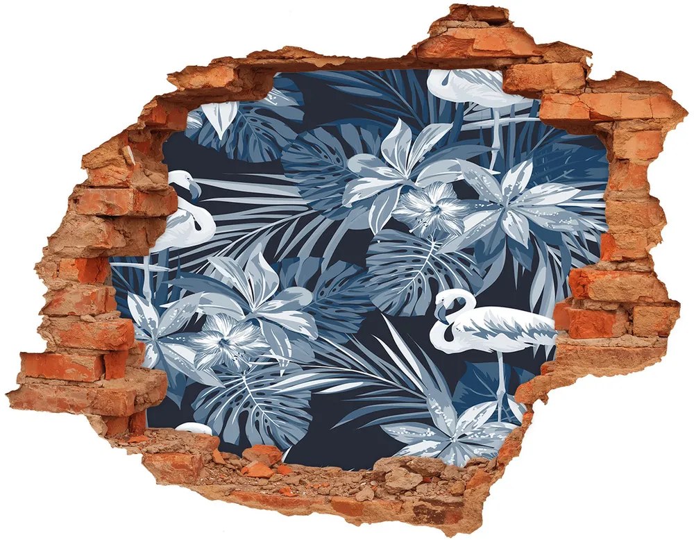 Wallmuralia Díra 3D fototapeta nálepka Plameňáci a rostliny 90x70 cm