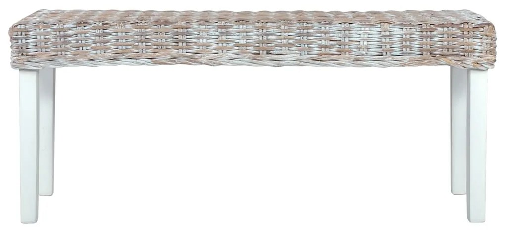vidaXL Lavice 110 cm bílý přírodní kubu ratan a masivní mangovník