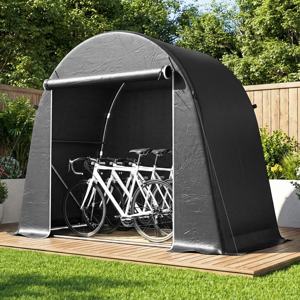 Outsunny voděodolný garážový stan 245 × 120 × 200 cm – přístřešek na kola s rolovacími zipovými dveřmi, nepromokavý skladovací stan, pozinkovaný rám,…