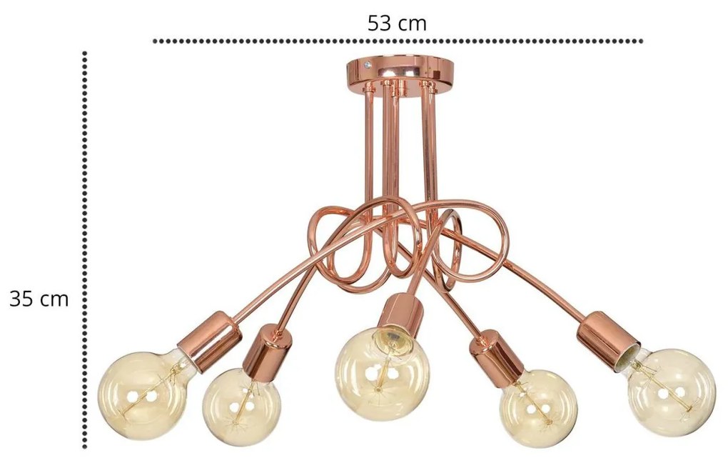 Stropní svítidlo Edison 5, měděné tělo svítidla