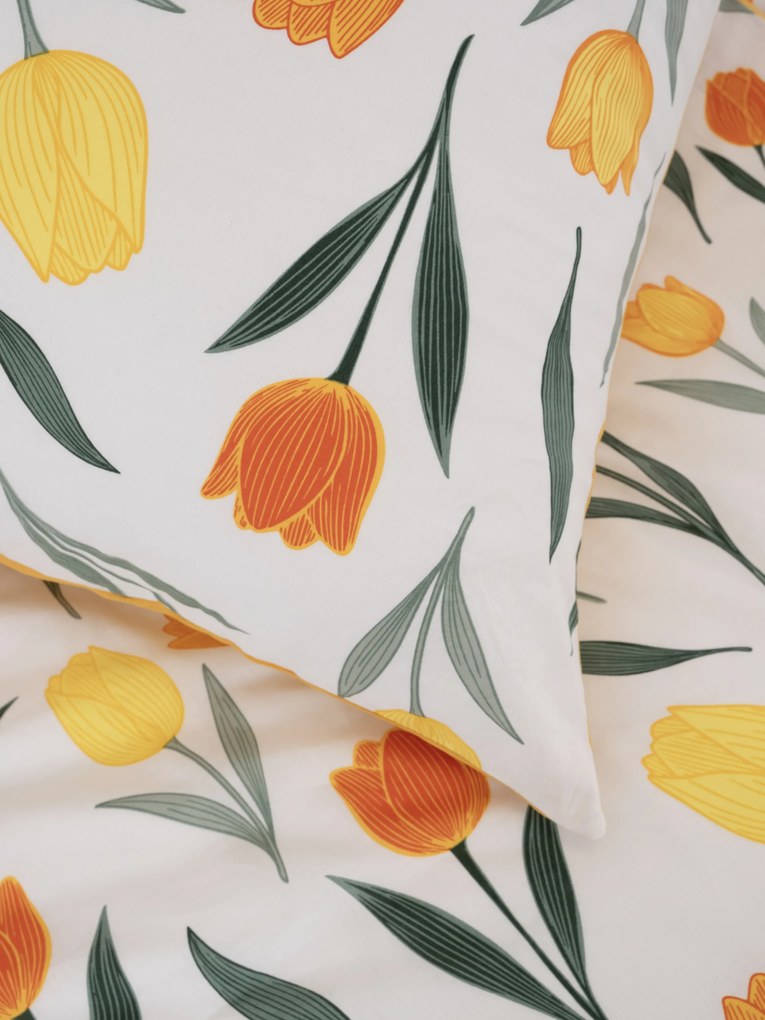 MK Lůžkoviny Bavlněný povlak na polštář Renforcé 40 x 60 cm - Květy tulipánů oranžové