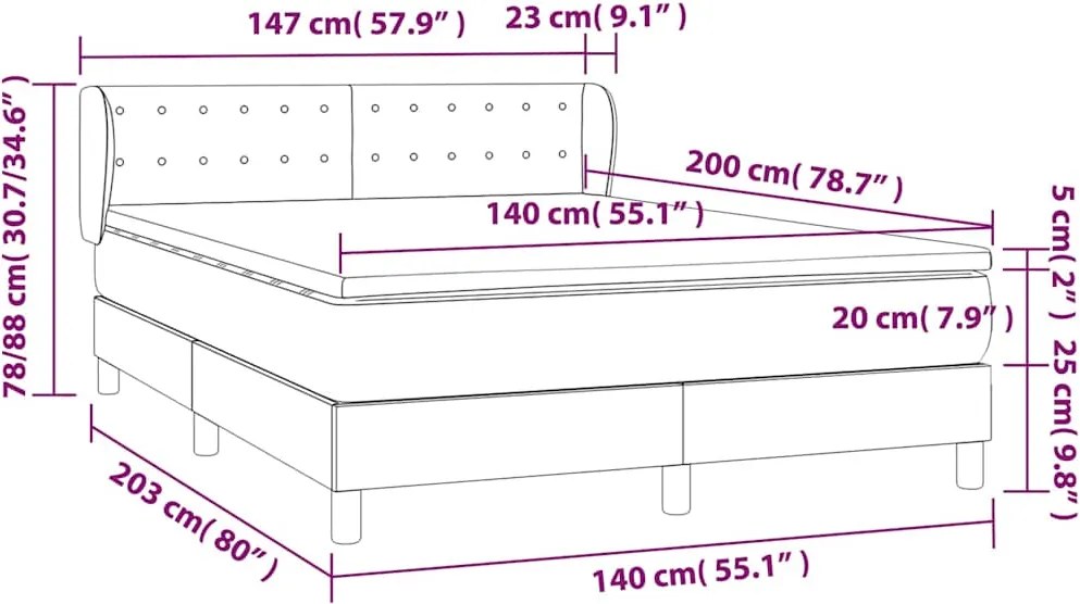 Box spring postel s matrací světle šedá 140 x 200 cm textil 3126565